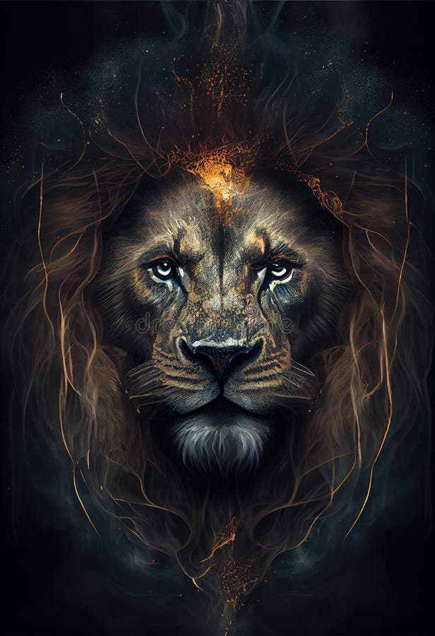 Lion Portrait Poster. Ai Render. Stock Illustration - Illustration of ...