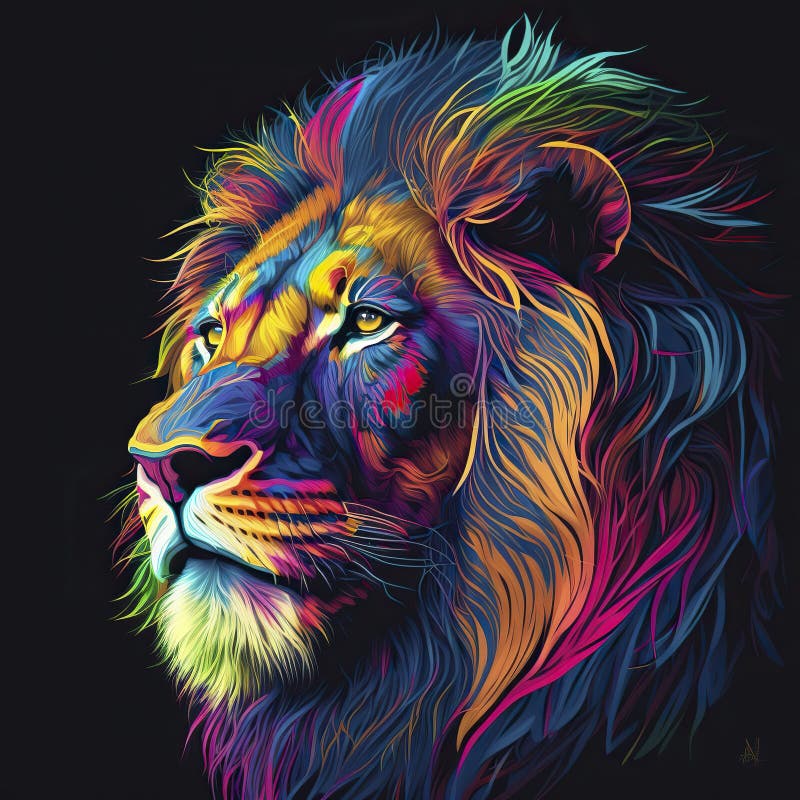 Lion Portrait in Rainbow Colors. Generative AI Stock Illustration ...