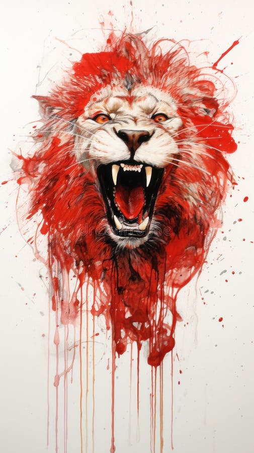 Lion Poster Painted with Bright Splashes of Red Paint. Stock ...