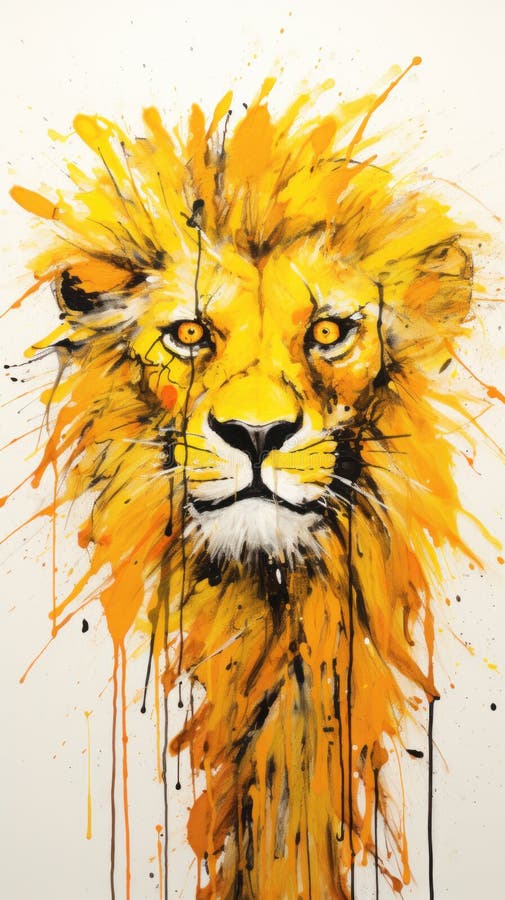 Lion Poster Painted with Bright Splashes of Red Paint. Stock ...