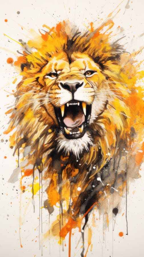 Lion Poster Painted with Bright Splashes of Red Paint. Stock ...