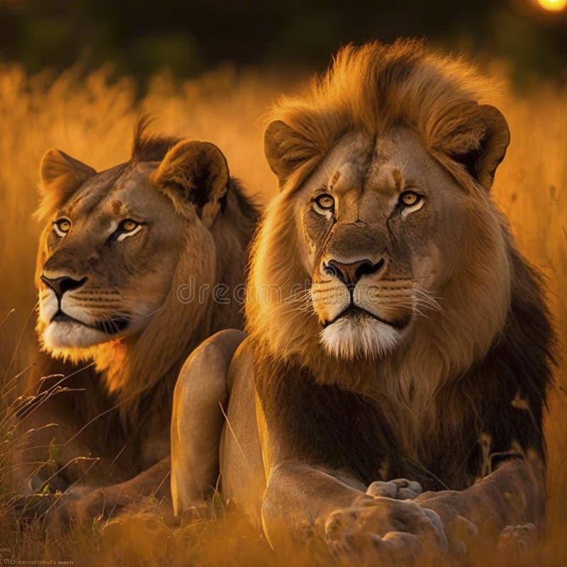 A Lion Pride Lounging in a Grassy Field Stock Illustration ...