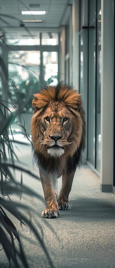 A Lion Prowling through an Office Representing Leadership and Power in ...