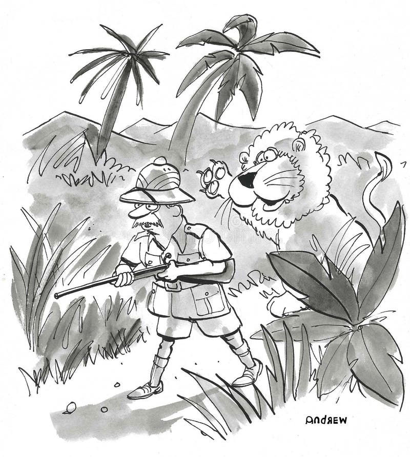 Lion reaches for hunter stock illustration. Illustration of cartoon ...