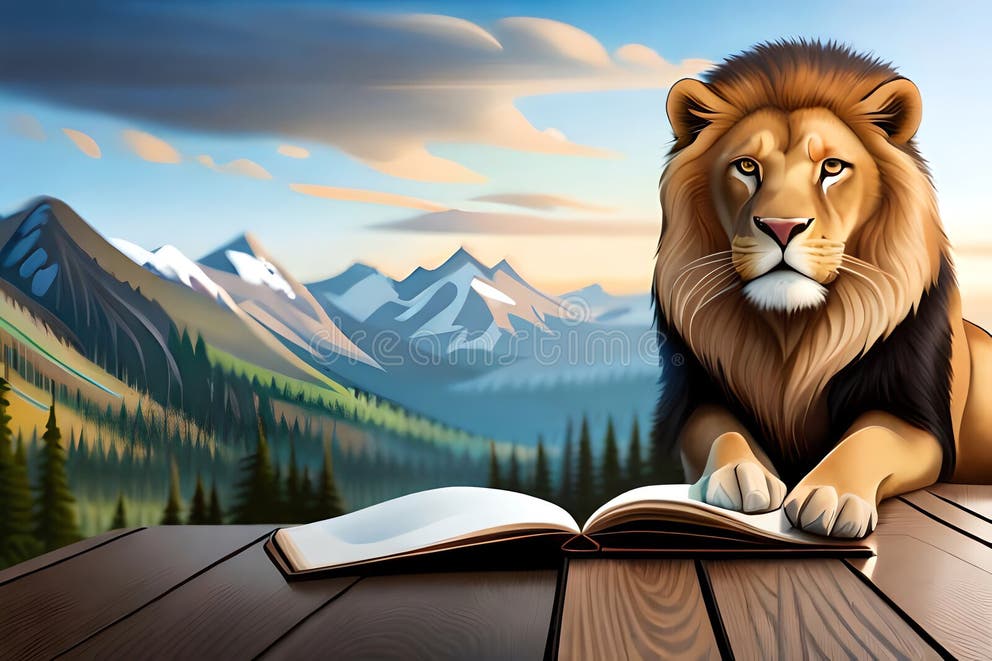 Lion Reading Book on Sofa, Learning and Knowladge Concept. Generative ...