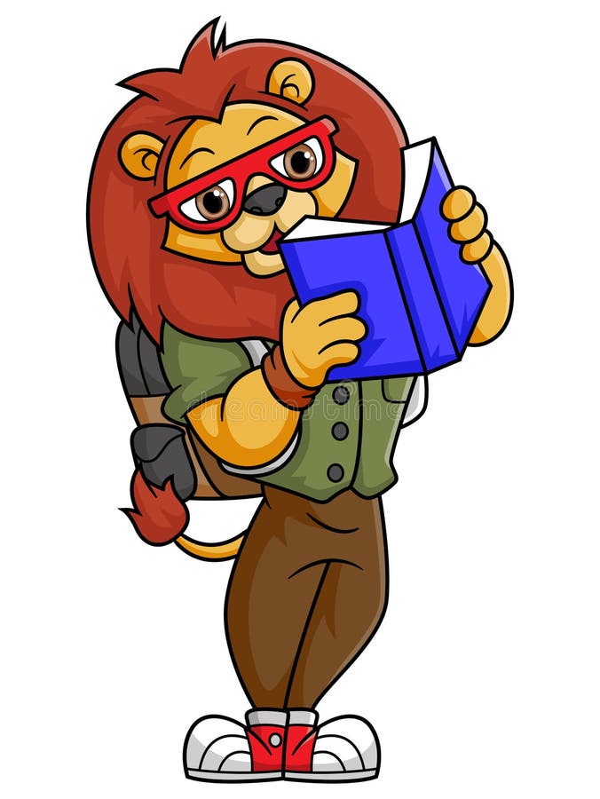 Lion Reading a Book while Standing Stock Vector - Illustration of ...