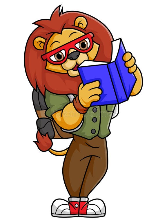 Lion Reading a Book while Standing Stock Vector - Illustration of ...