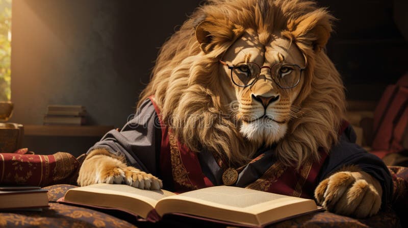 Lion reading stock illustration. Illustration of tiger - 296901174