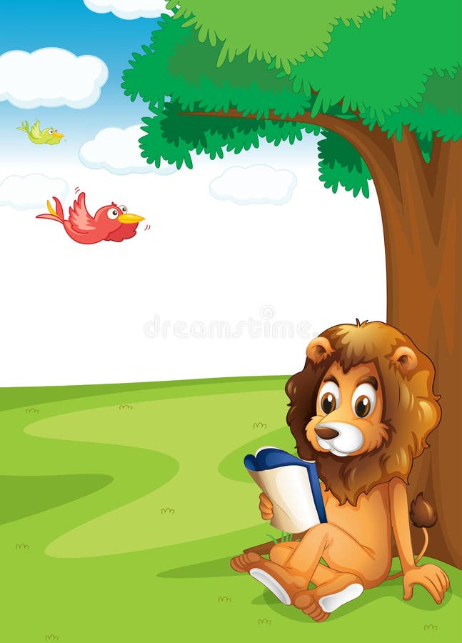 A Lion Reading Under the Tree Stock Vector - Illustration of leaves ...