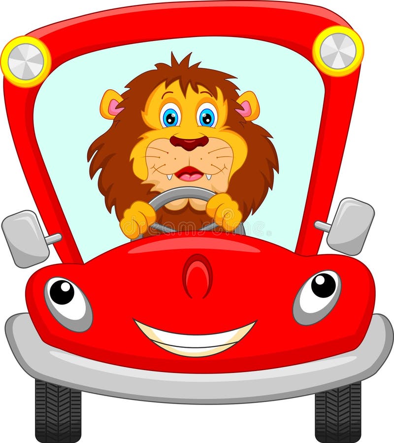 Lion in red car stock vector. Illustration of smile, tail - 55239433