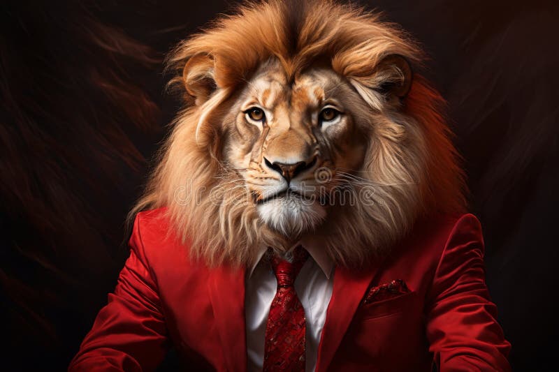 Solemn and Majestic Lion in a Red Suit Stock Illustration ...