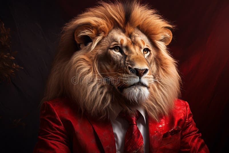 Solemn and Majestic Lion in a Red Suit Stock Illustration ...