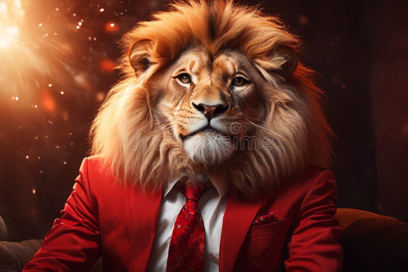 Solemn and Majestic Lion in a Red Suit Stock Illustration ...