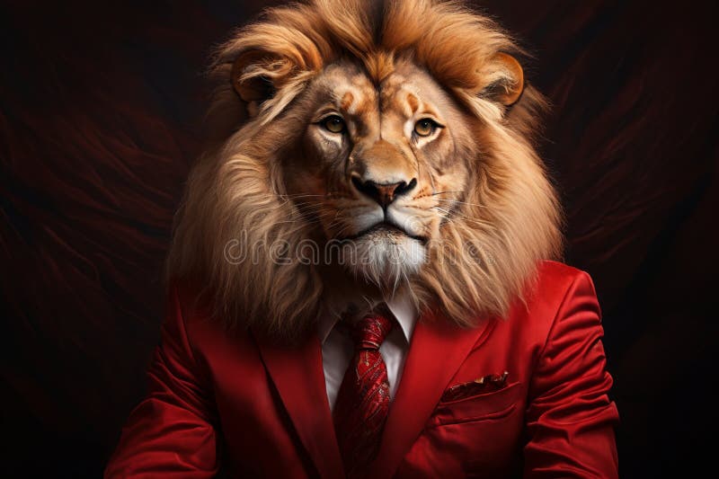 Solemn and Majestic Lion in a Red Suit Stock Illustration ...