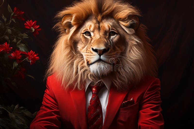 Solemn and Majestic Lion in a Red Suit Stock Illustration ...
