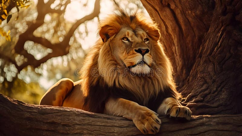 A Lion Resting Under a Shady Tree. AI Generative Stock Illustration ...