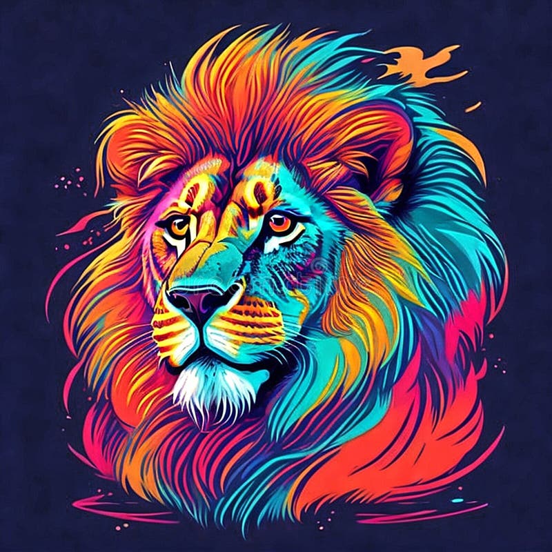 Lion in Retro Style, Vibrant Colors,vector Design Illustration Style,AI ...