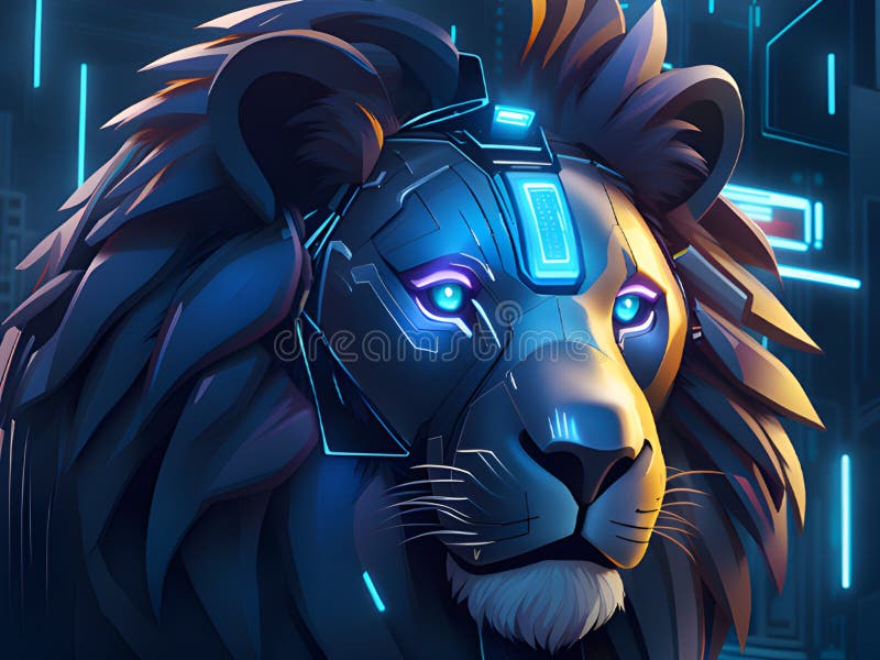 Lion Robot on Dark Background Stock Illustration - Illustration of ...