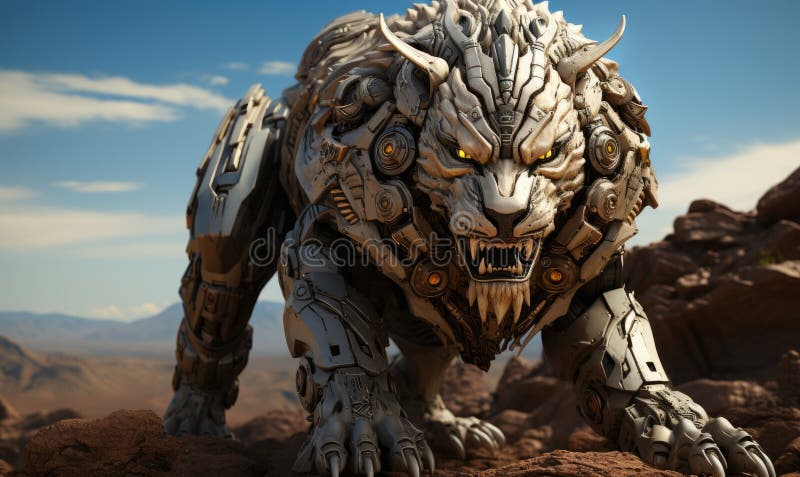 The Lion Robot Roared with Mechanical Power and Grace Stock ...