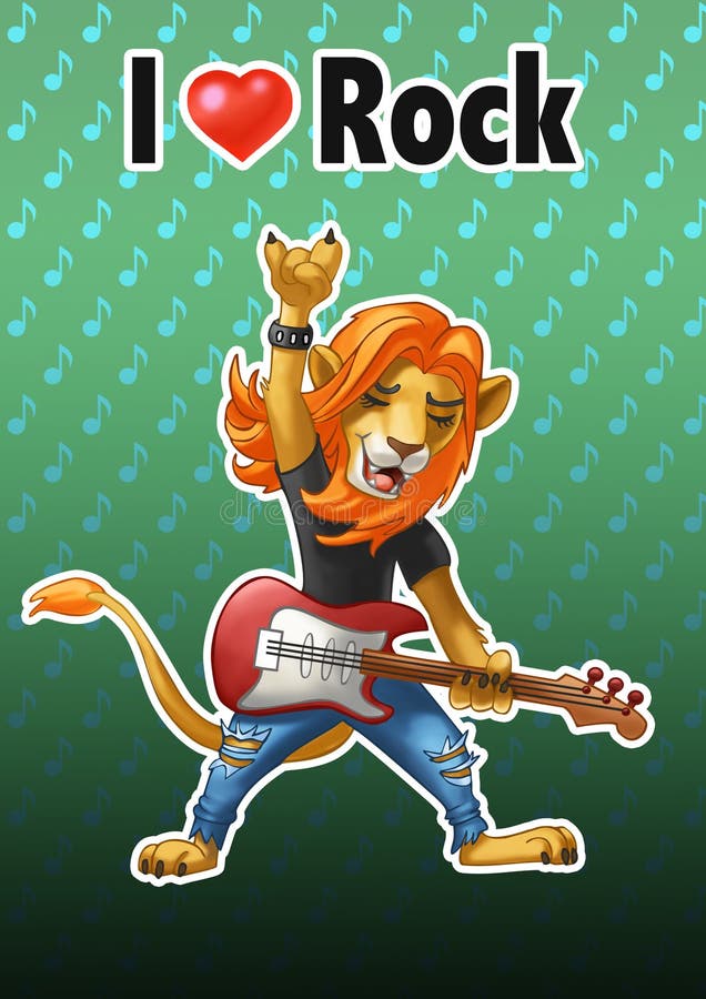 Lion rocker with a guitar stock illustration. Illustration of performer ...