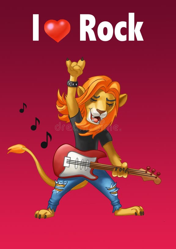 Lion rocker with a guitar stock illustration. Illustration of music ...