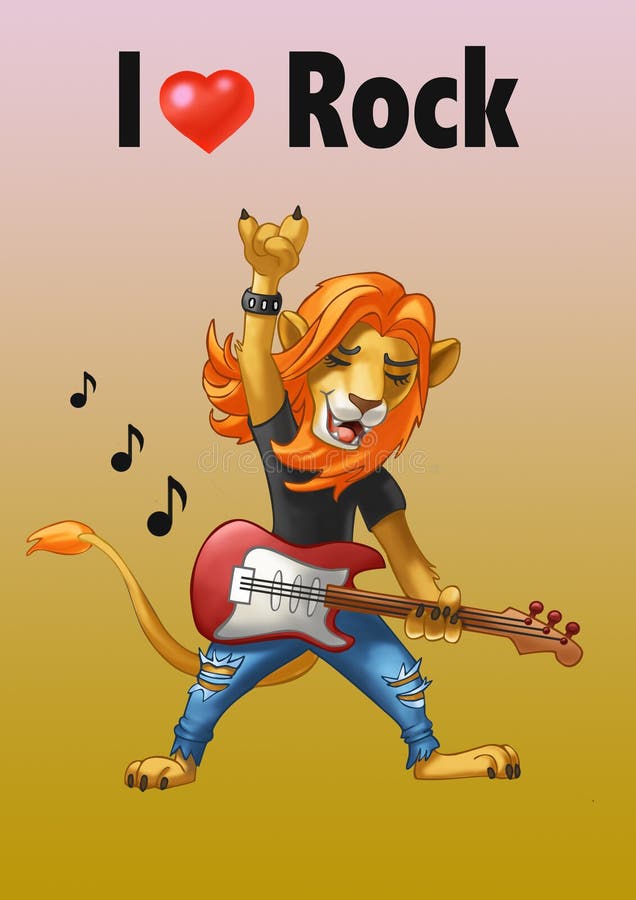 Lion rocker with a guitar stock illustration. Illustration of rock ...