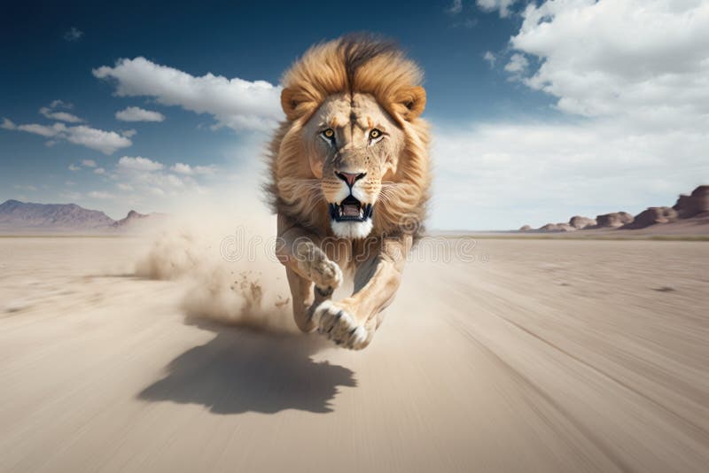 Lion Running on Camera on African Savannah. Generative AI Stock ...