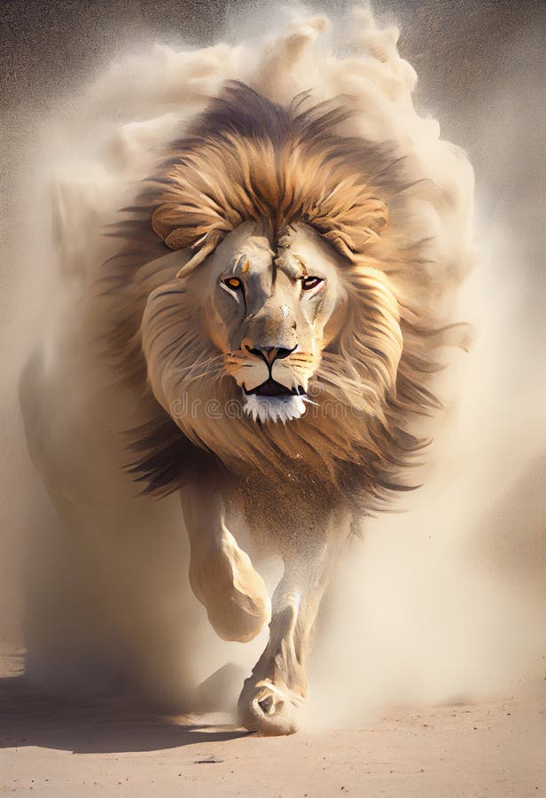 Lion Running through a Sandstorm. AI Generated Stock Illustration ...