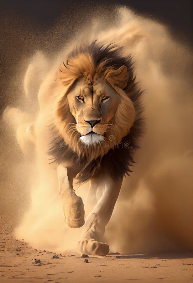Lion Running through a Sandstorm. AI Generated Stock Illustration ...