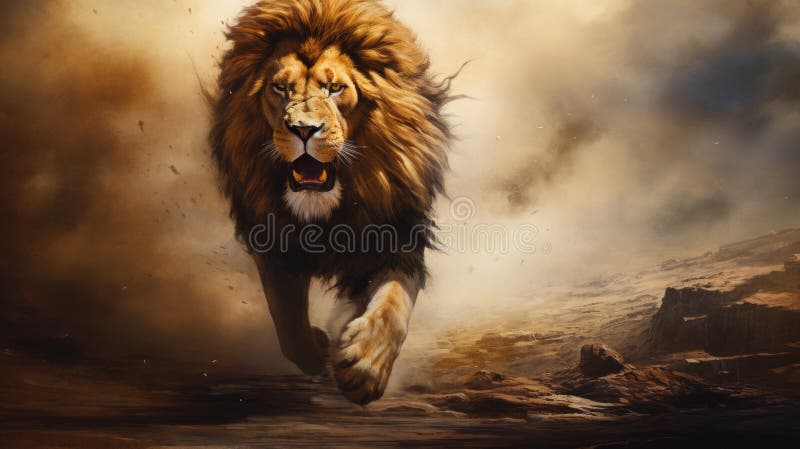 Lion Running Towards the Viewer Stock Illustration - Illustration of ...