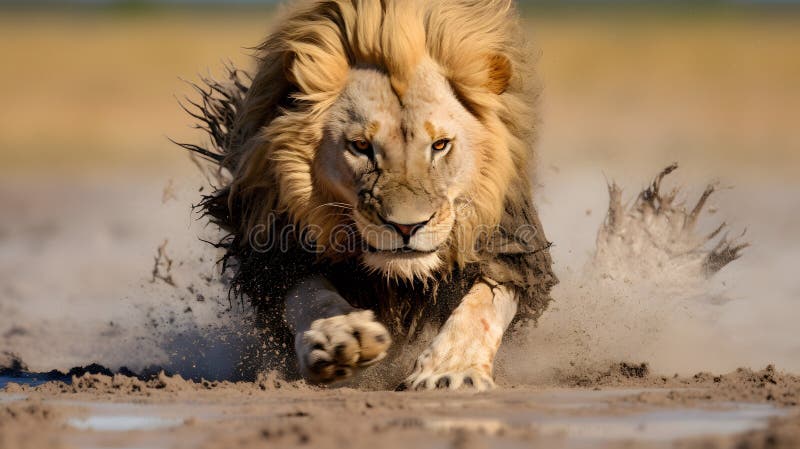 A Lion Running Towards You. Stock Illustration - Illustration of ...