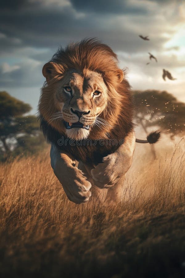 Lion running wild stock photo. Image of chase, animals - 366902130