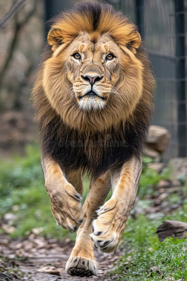 A Lion Runs Along a Path in a Zoo Stock Image - Image of lion, domestic ...