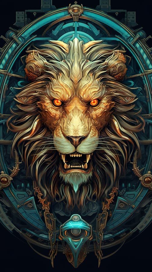 A Lion S Head in a Circular Frame. Generative AI Image. Stock ...