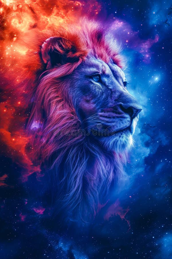 Lion S Head is Shown in Front of Purple and Blue Nebula Creating ...