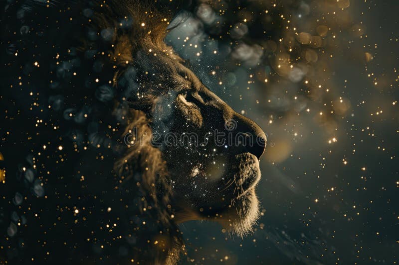 A Lion S Profile Blended with the Texture of a Starry Night Sky in a ...