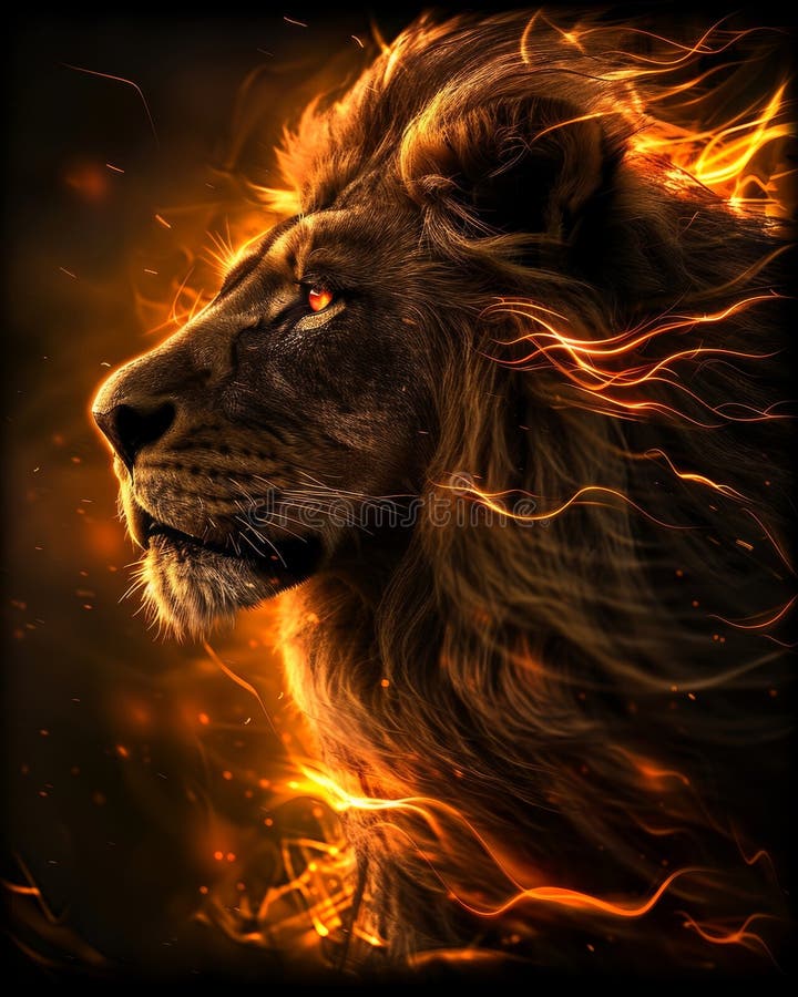 Lion S Quick Head Turn Against Yellow Backdrop with Dramatic Lighting ...