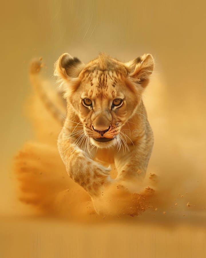 Lion S Quick Head Turn on Yellow Background with Dramatic Lighting for ...