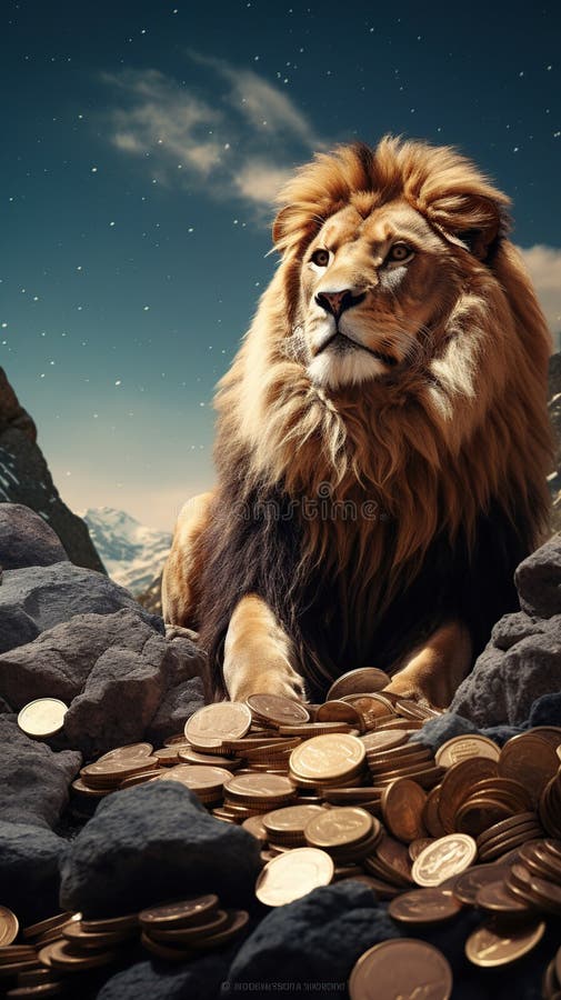 Lion several gold coins stock image. Image of gold, savings - 299731873