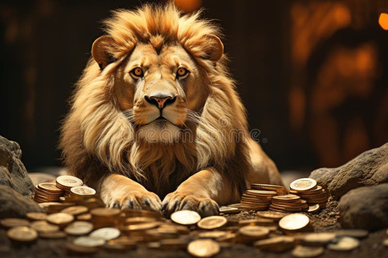 Lion several gold coins stock illustration. Illustration of strong ...
