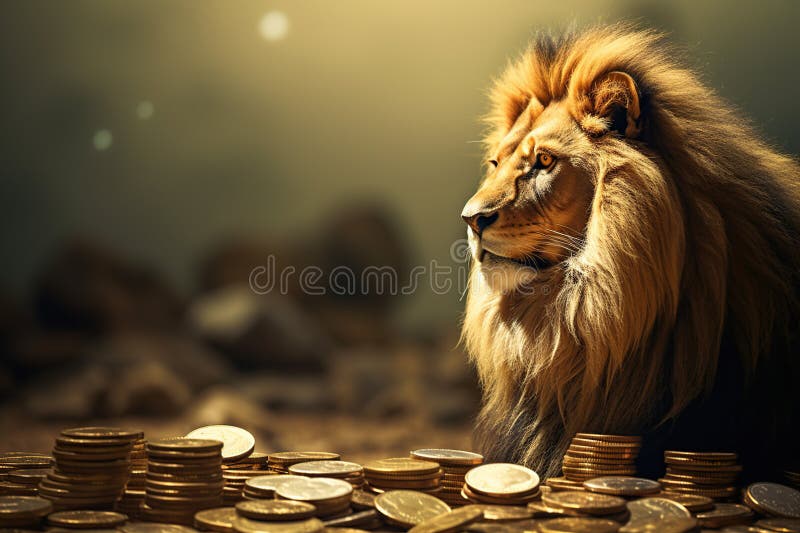 Lion several gold coins stock illustration. Illustration of gold ...