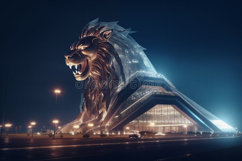 Lion Shape Illuminated Building at Night Illustration AI Generated ...