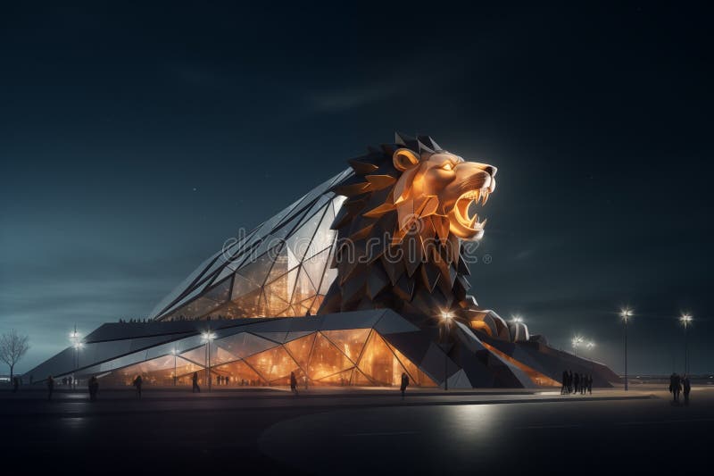 Lion Shape Illuminated Building at Night Illustration AI Generated ...