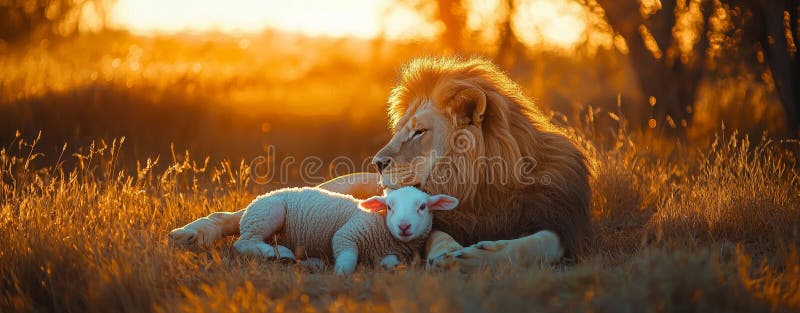 Lion and sheep stock photo. Image of together, yellow - 362417296