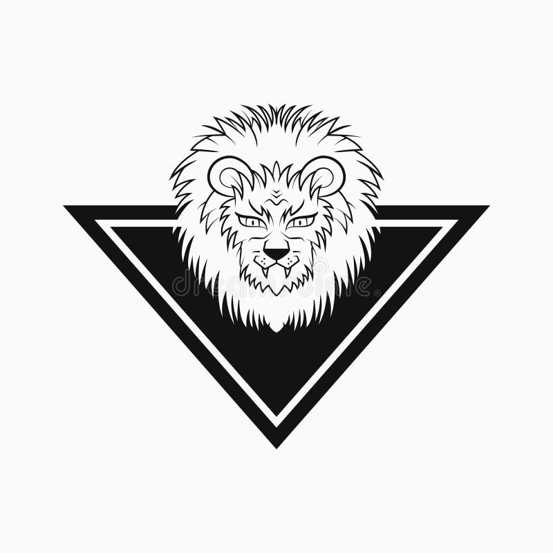 Lion Head Triangle Shield Logo Concept. Line Art Style Stock Vector ...