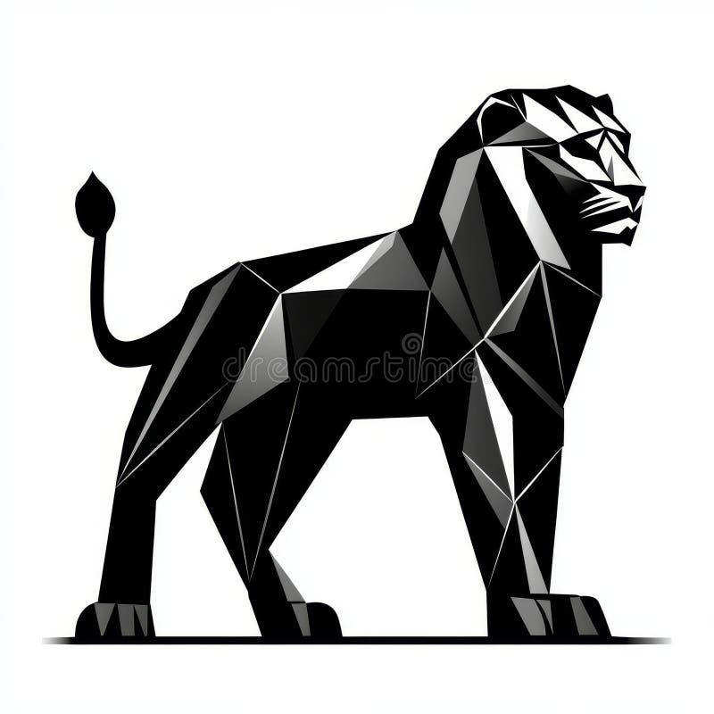 A Lion Shown in Side View with a Modern Black Outline Logo Drawing ...