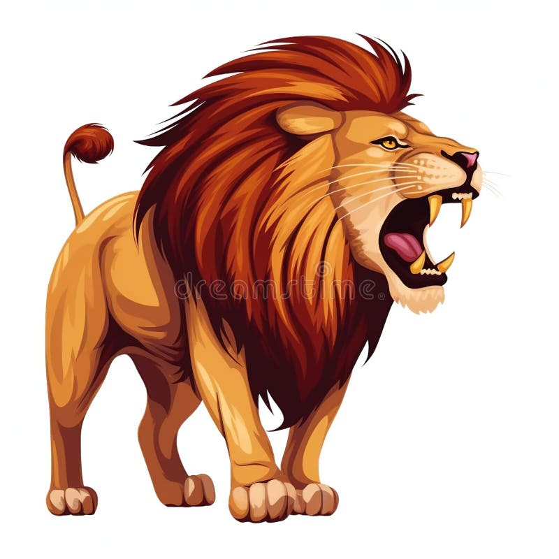 Cartoon Lion Roaring Side View