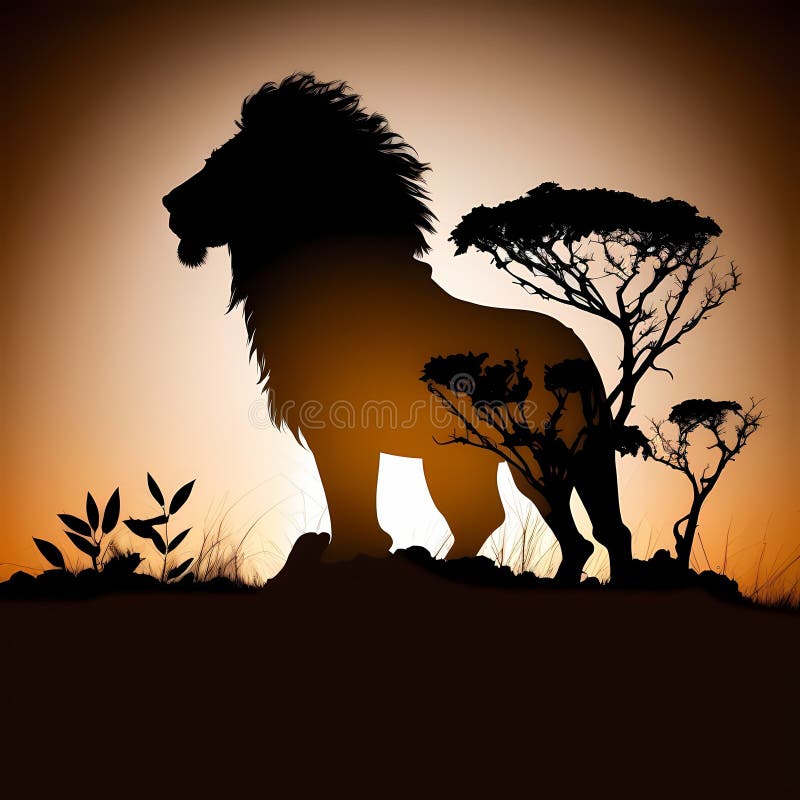 Lion silhouette of a lion stock illustration. Illustration of grass ...