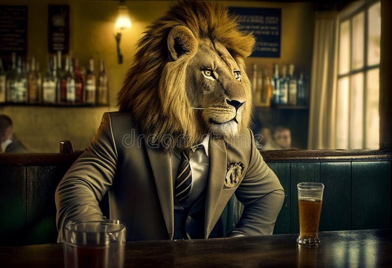 A Lion Sits at the Bar. AI Generated Stock Illustration - Illustration ...