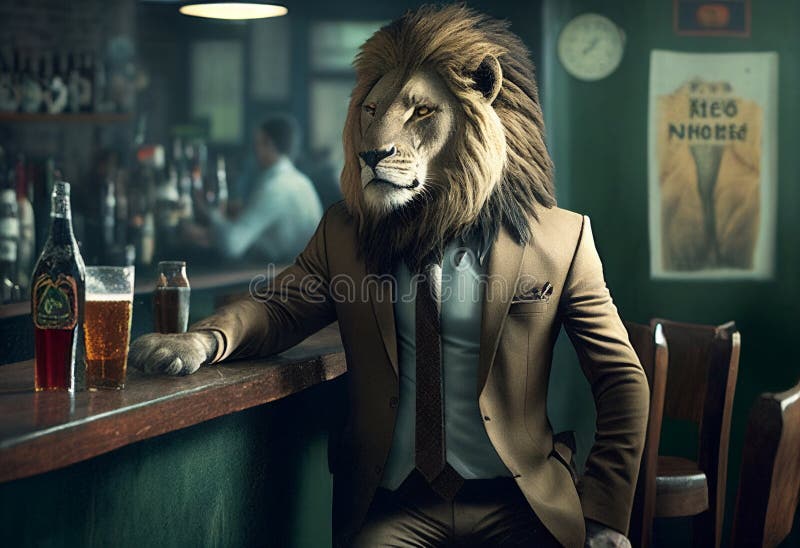 A Lion Sits Behind the Bar. AI Generated Stock Illustration ...